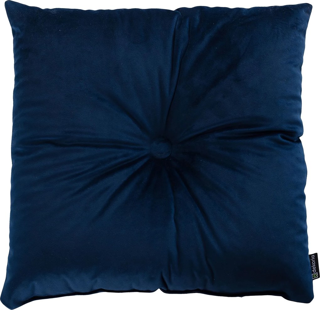Sametový polštář Velvet s knoflíkem barva tmavě modrá látka lesklé, sametová