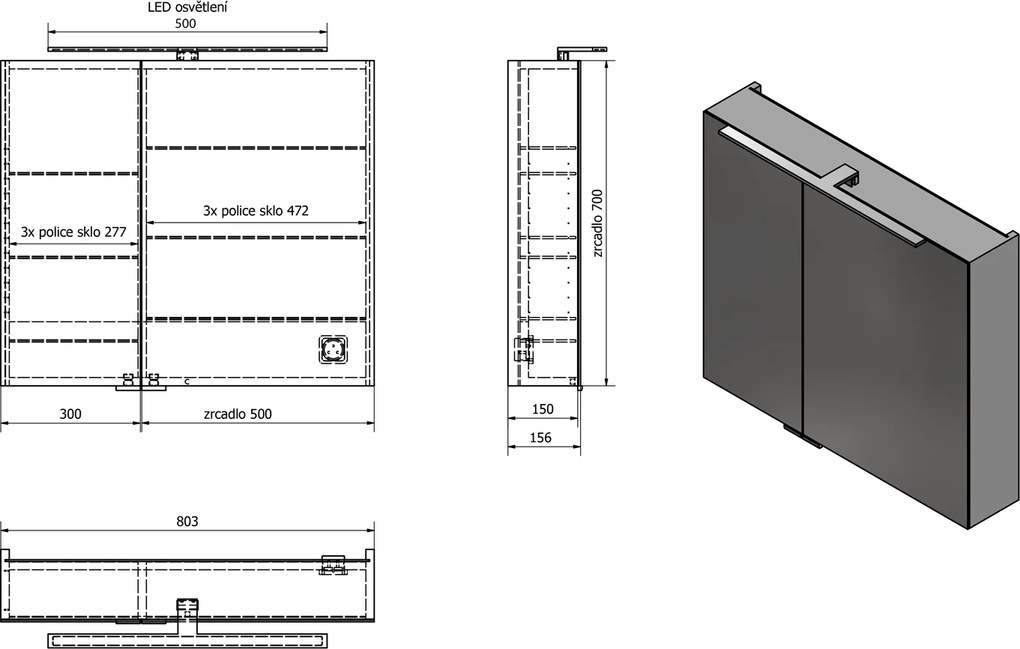 Sapho, MIRRÓ galerka s LED osvětlením, 80x70x16cm, bílá, MC080-0030