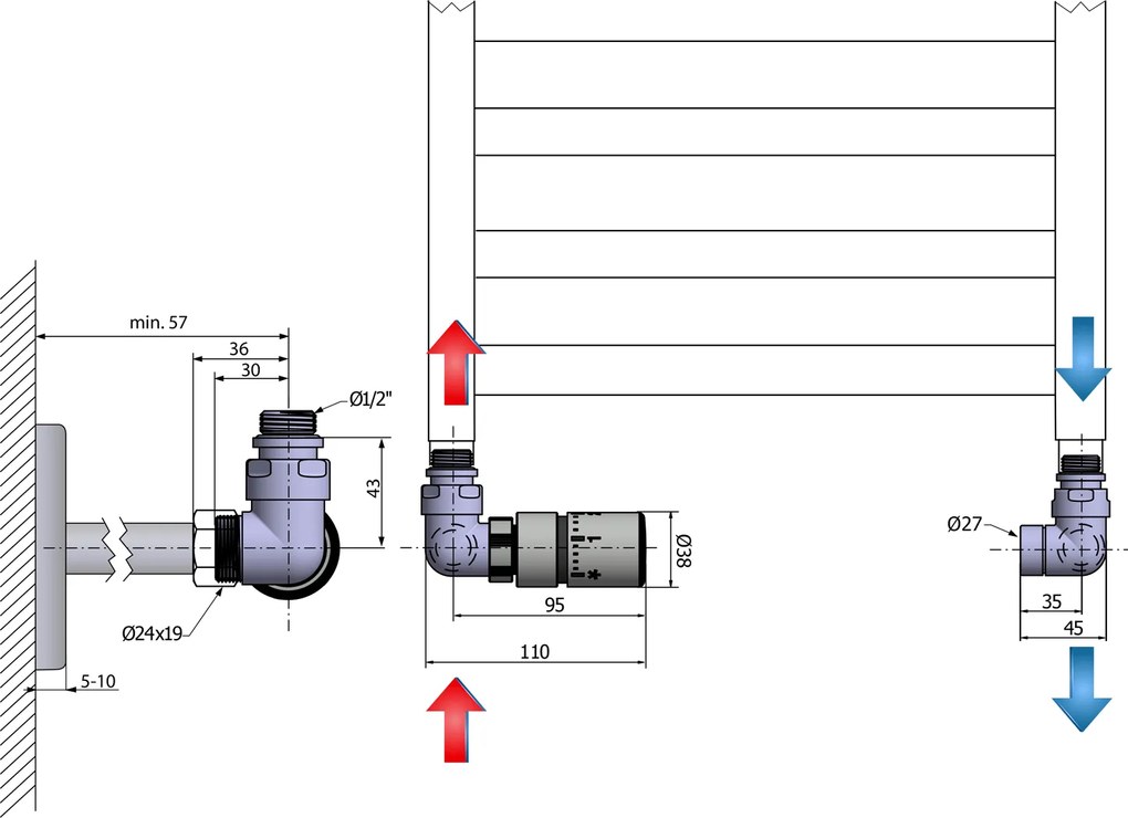 Sapho Corner připojovací sada ventilů termostatická triaxiální levá chrom CP1011LS