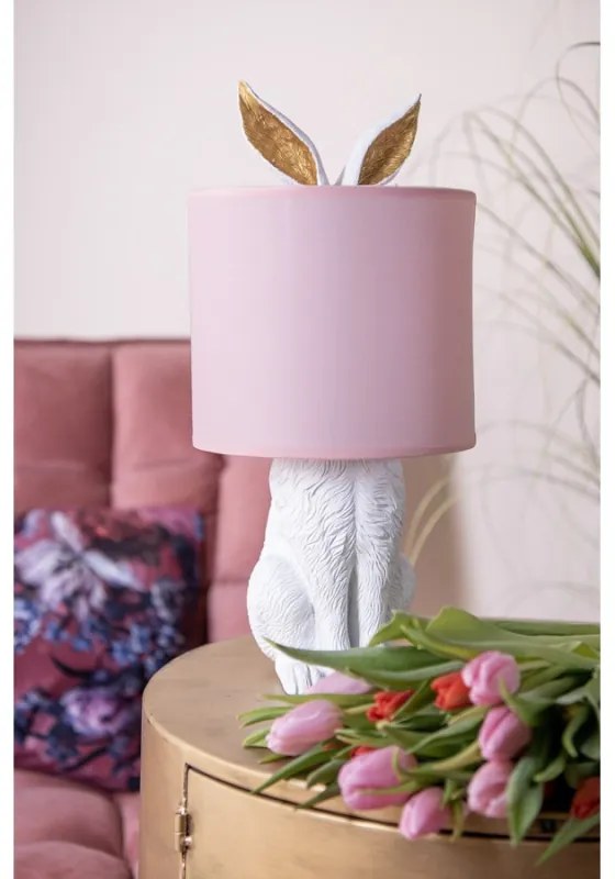 Bílá stolní lampa králík s růžovým stínidlem Konijn