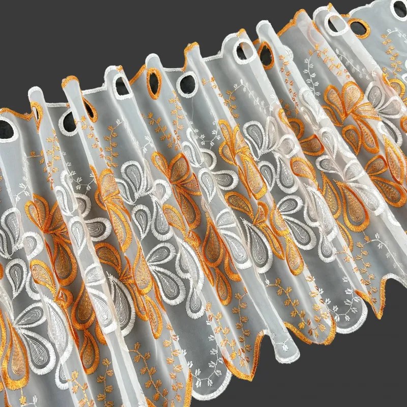 Vitrážová voálová záclona s výšivkou 2239-3 oranžová - výška 40,90,120 cm , metráž