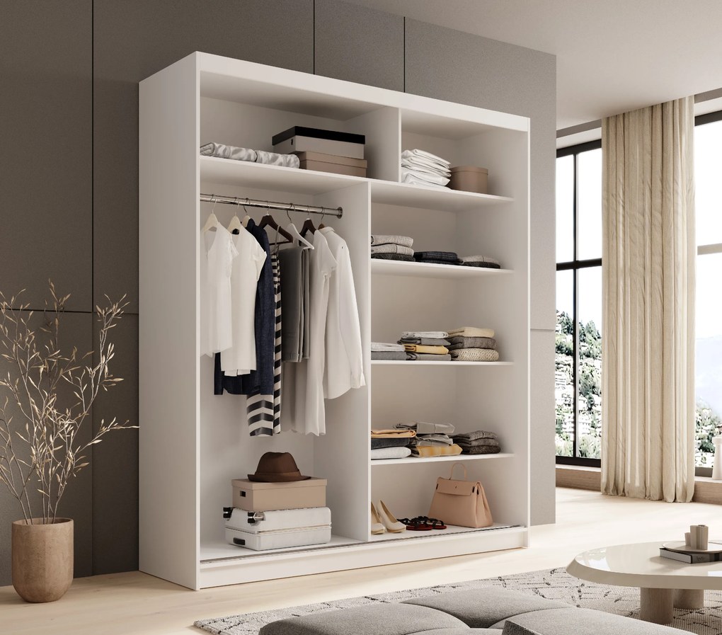 ADRK Furniture Posuvná skříň s zrcadlem Nico 180 ADRK-SW-NIC-180-WB