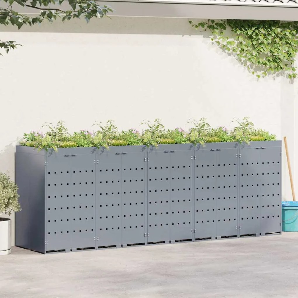 Úložný box na 5 popelnic Světle šedá 340 x 77,5 x 121,5 cm 3394751