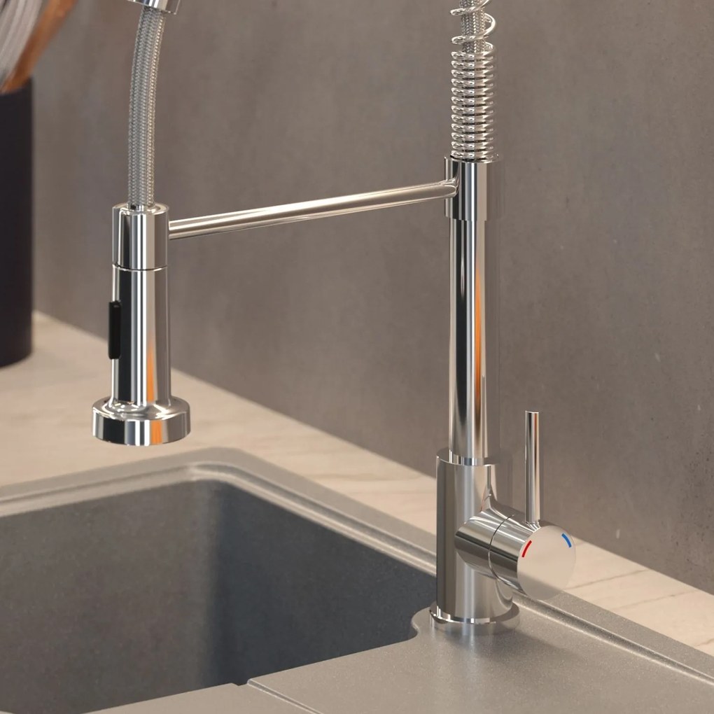 Kuchyňská dřezová baterie QUADRON SALMA NEW s pružinovou hadicí a sprchou chrom