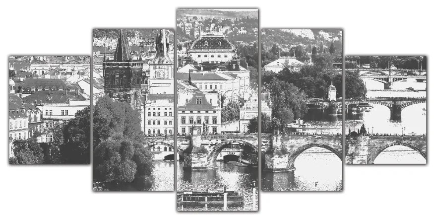 Malvis ® Obraz Praha tužkou Velikost (šířka x výška): čtyřdílné panorama - 140x35 cm