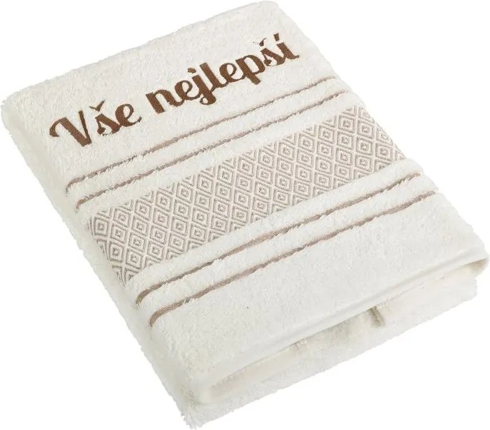 Bellatex Froté ručník mozaika s výšivkou Vše nejlepší Béžová 50x100 cm