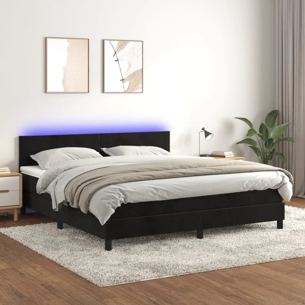 Box spring postel s matrací a LED černá 180x200 cm samet 3134299