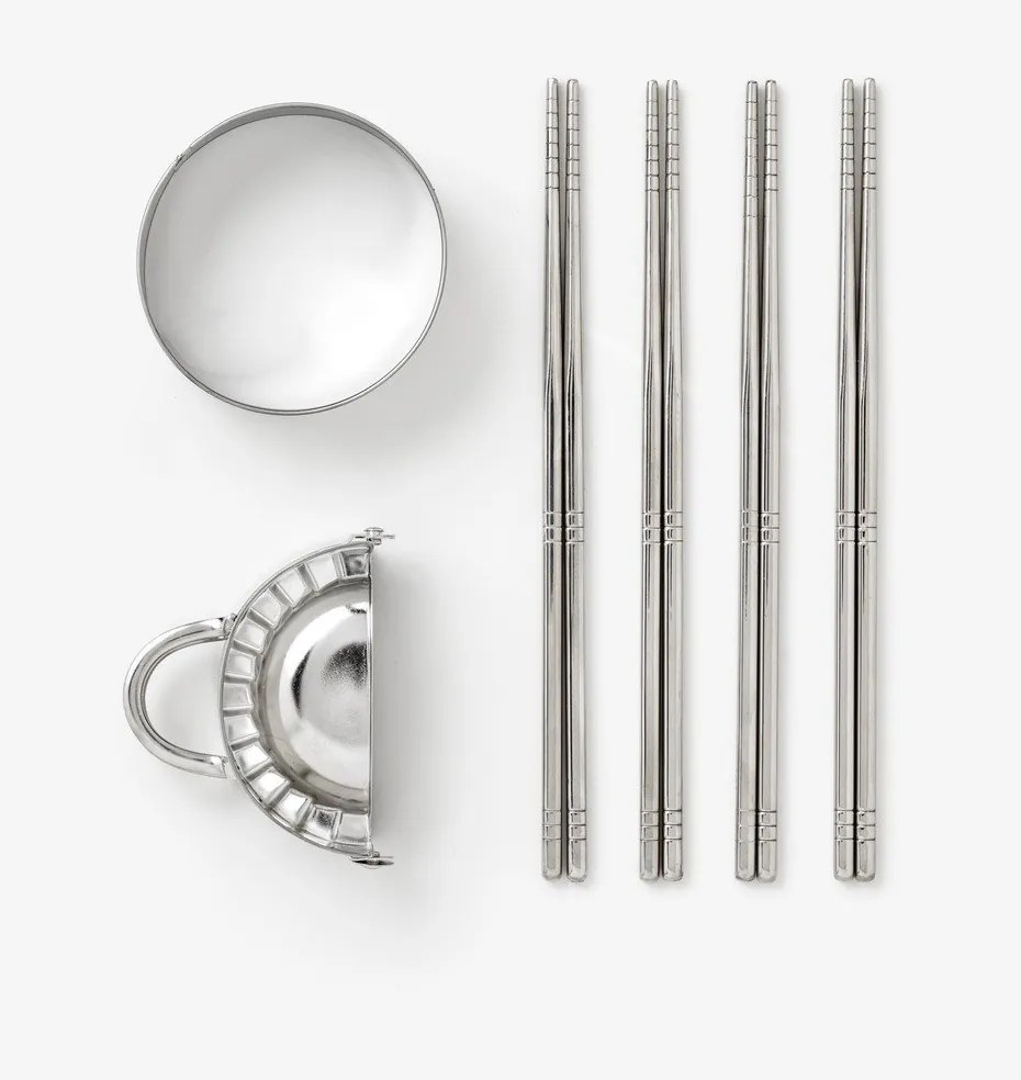 Béžové nerezové hůlky v sadě pro 4 osoby The Essentials - Dumpling Tools – Printworks
