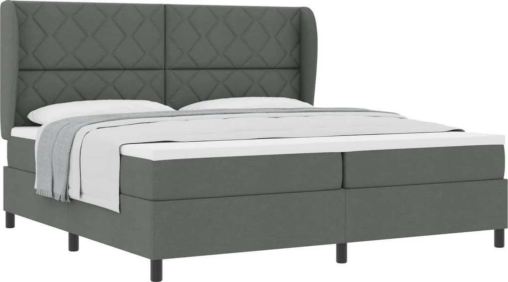 Postel s boxspringem s čelo Tmavě šedá 200 x 200 cm textil 3340649
