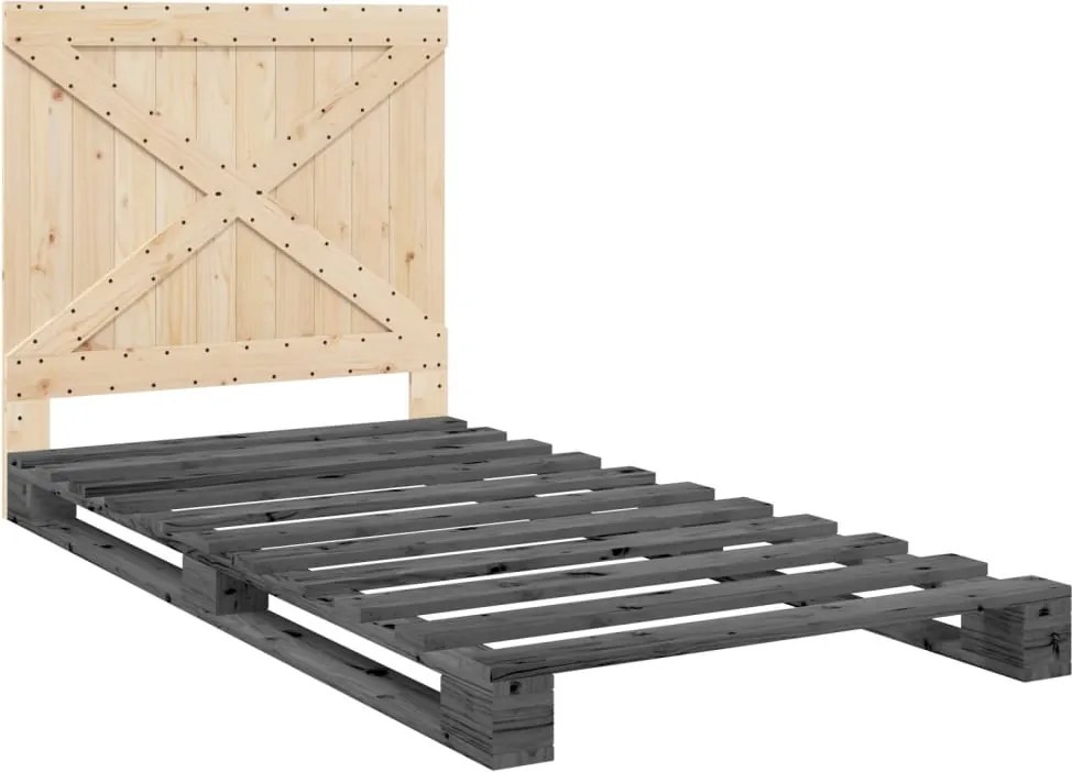 Rám postele s čelem šedý 100 x 200 cm masivní borové dřevo 3281581