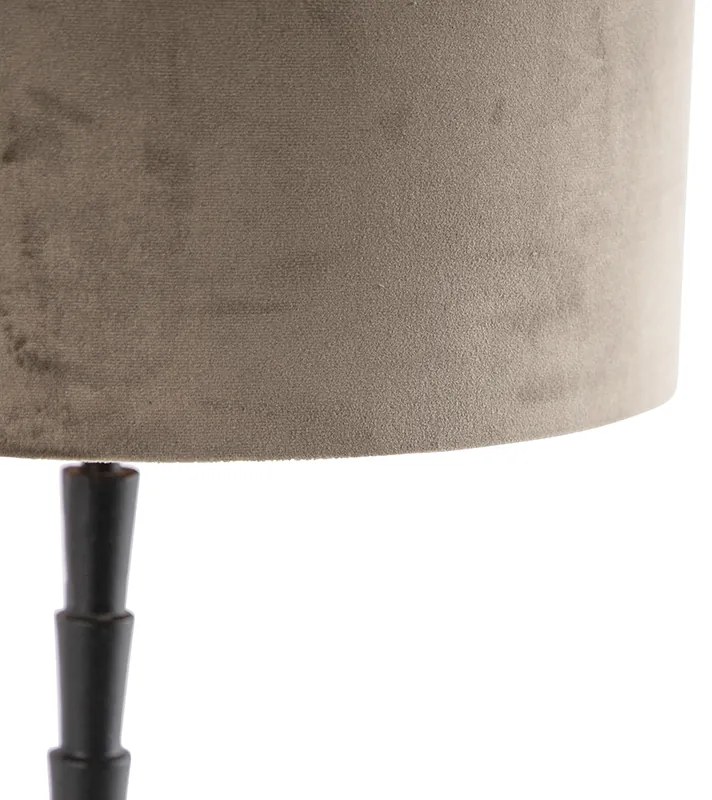 Stolní lampa ve stylu art deco černá 35 cm sametová odstín taupe - Pisos