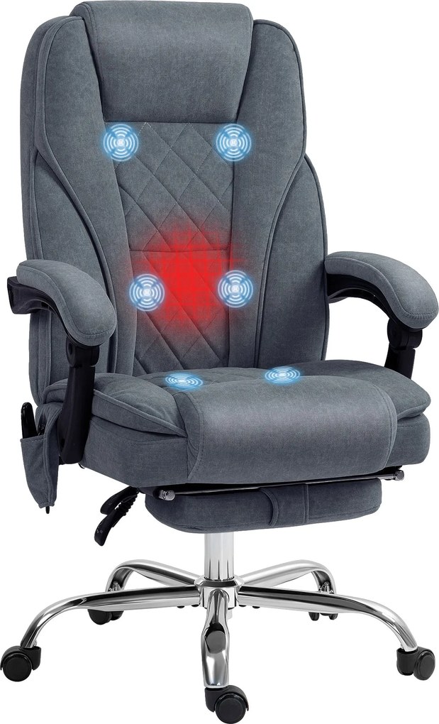 Vinsetto Masážní kancelářská židle s vytápěním - ergonomická židle s nastavitelnou výškou, sklápěním opěradla, drátovým ovladačem, zasouvatelným opěr…