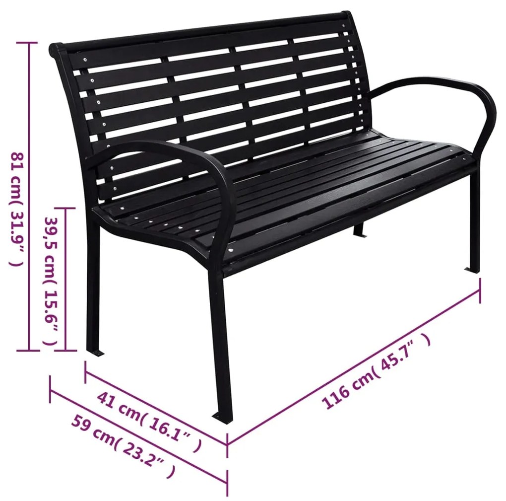 Zahradní lavice černá 116 cm ocel a WPC,  319578