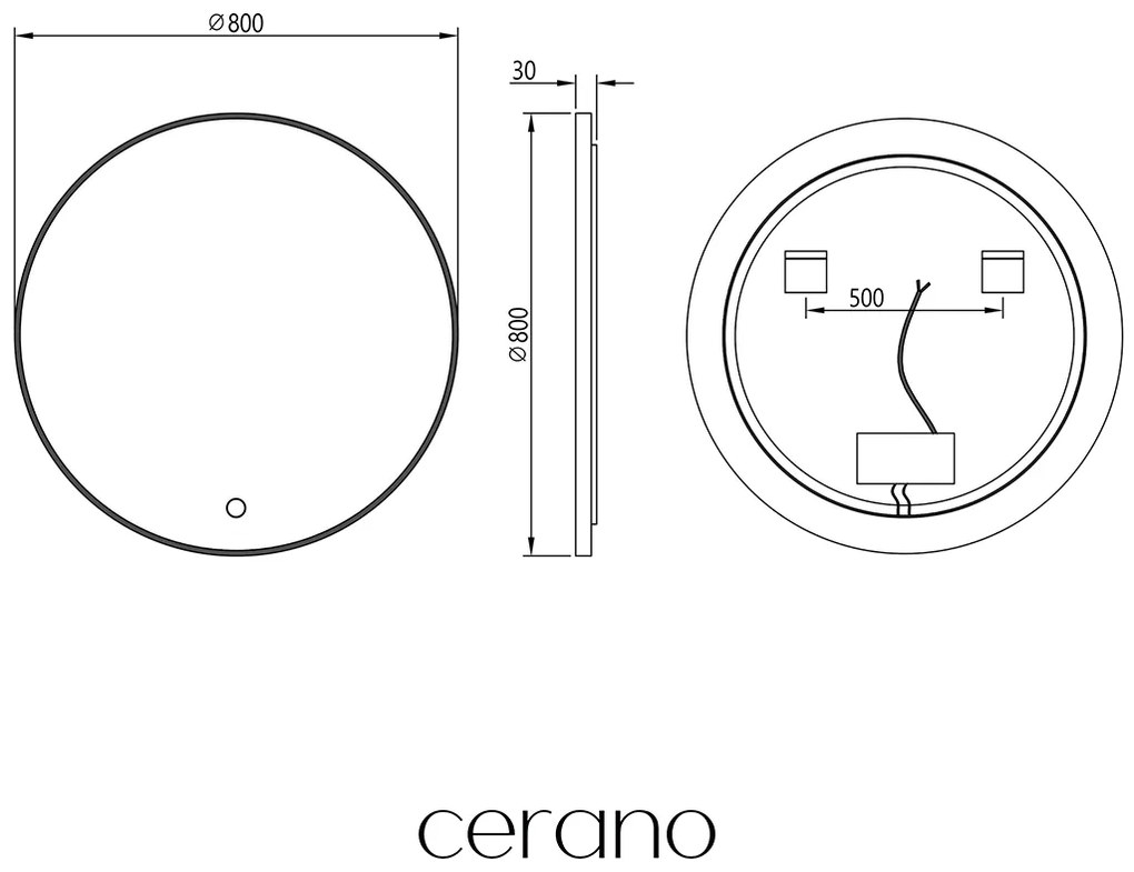 CERANO - Koupelnové LED zrcadlo Velo, kovový rám - černá matná - Ø 80 cm