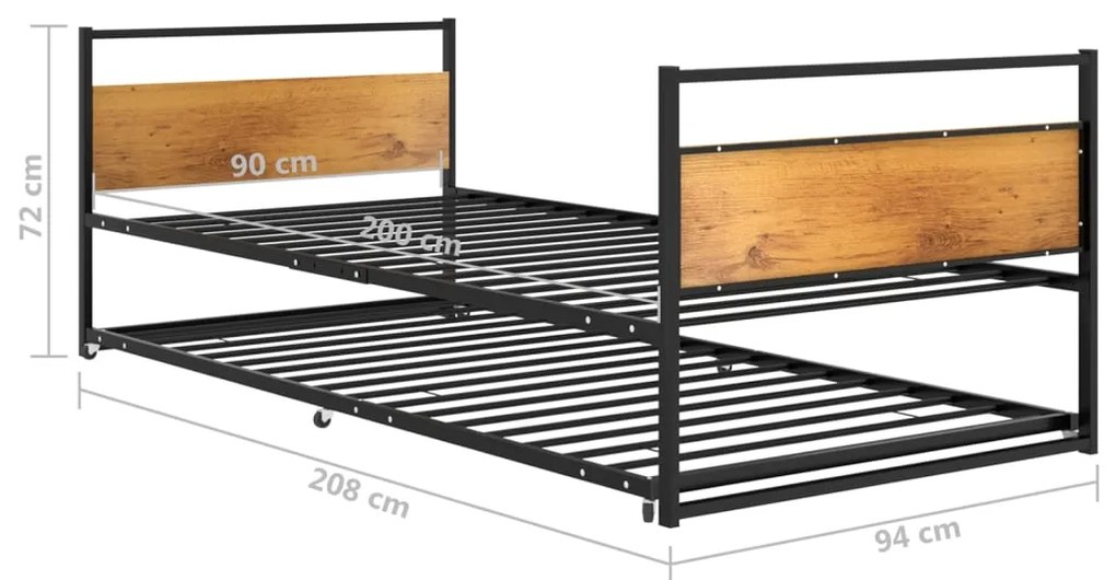 vidaXL Marketos Rám vysouvací postele černý kov 90 x 200 cm