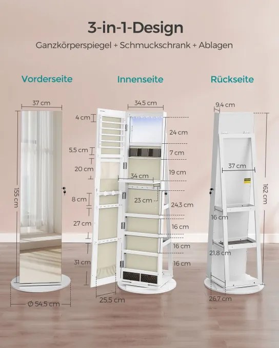 Otočná šperkovnice se zrcadlem JJC007W02