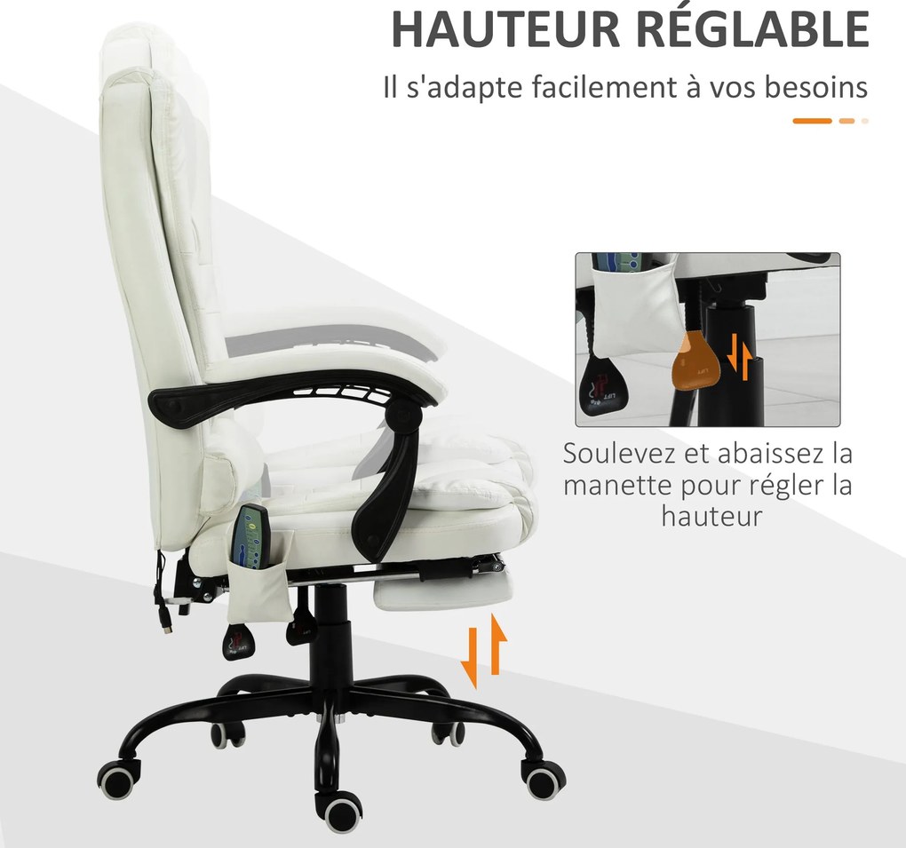 Vinsetto Masážní Kancelářská Židle, Ergonomická Židle s Nastavitelnou Výškou, Sklopným Opěradlem a Ovládáním na Kabel, Sklopnou a 360° Otočnou Podnož…