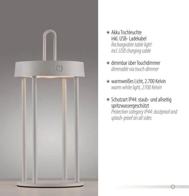 LD 19300-40 ANSELM LED stolní lampa na baterie mobilní 28cm dotykový stmívač IP44 zahradní svítidlo 2700K - JUST LIGHT