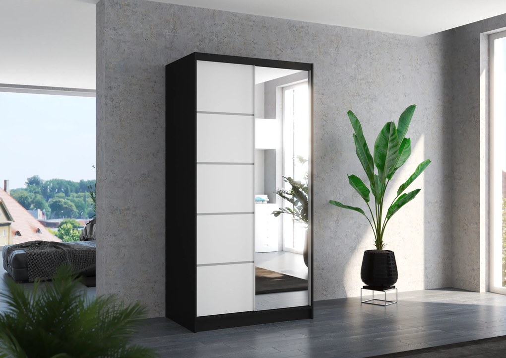 ADRK Furniture Posuvná skříň se zrcadlem ORLANDO 100 ADRK-SW-ORL-B-W-100