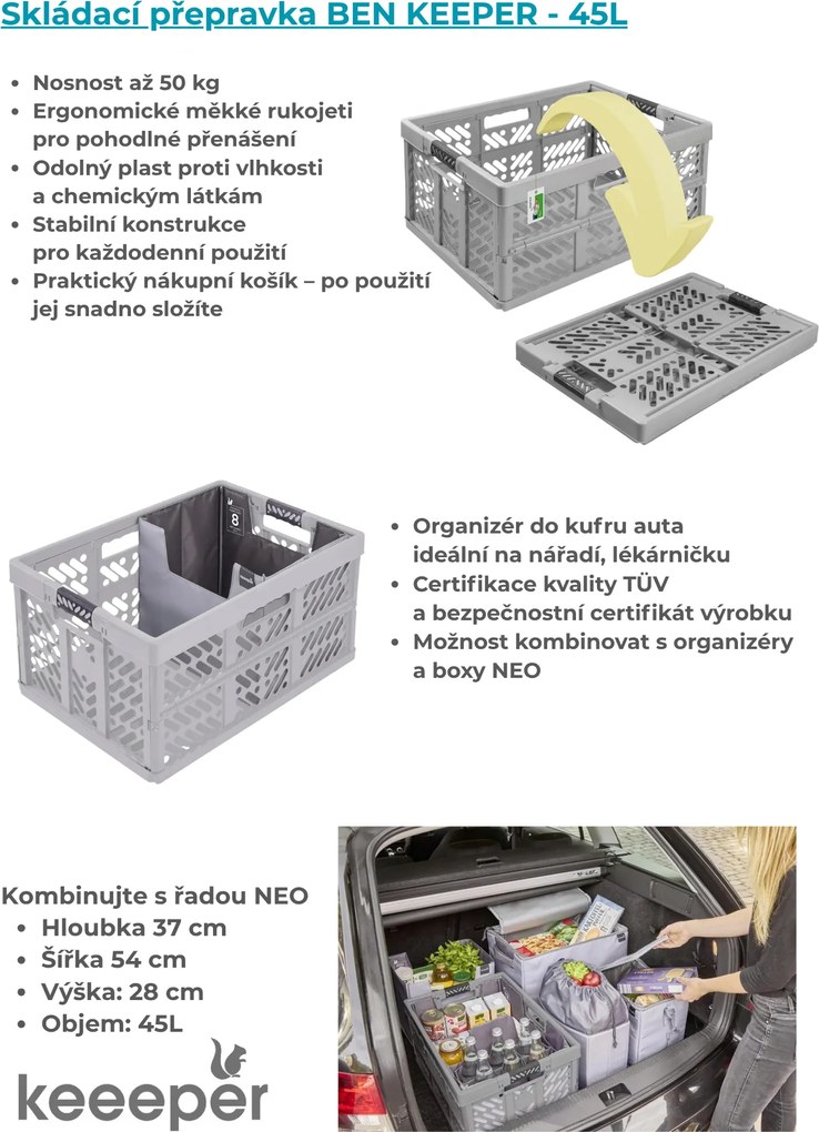 Skládací přepravka BEN KEEEPER , 45L, 28 x 37 x 54 cm