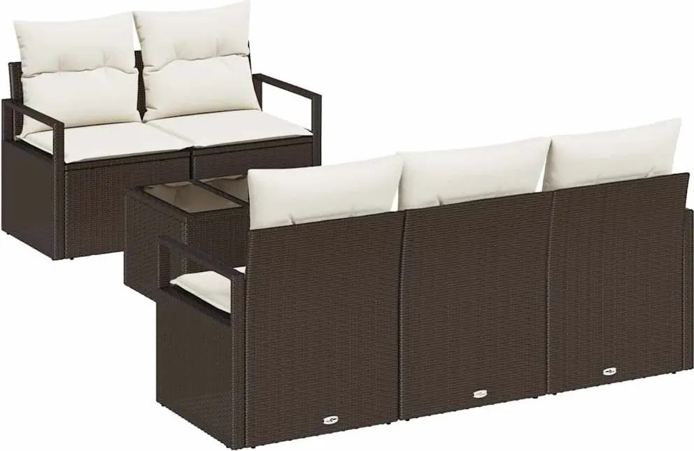 Set pohovek 6 ks 5-Počet míst Hnědá a krémová polyratan 3346258