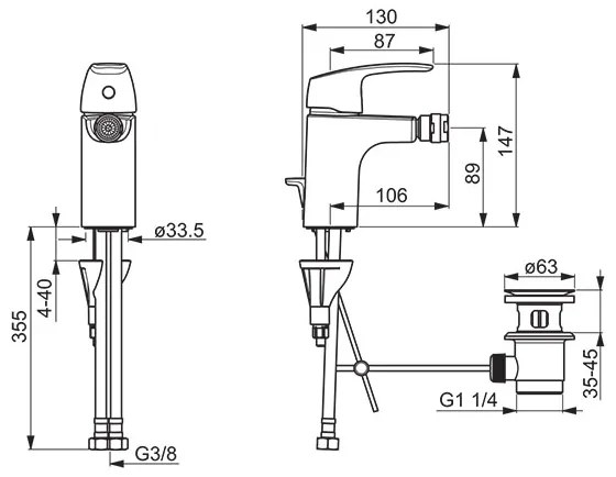 Hansa Bidetová stojánková páková baterie HANSAPINTO s výpustí 45073283