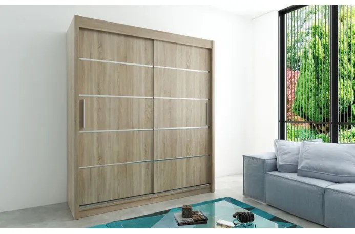 Moderní šatní skříň s posuvnými dveřmi Enni 180 v barvě dub sonoma