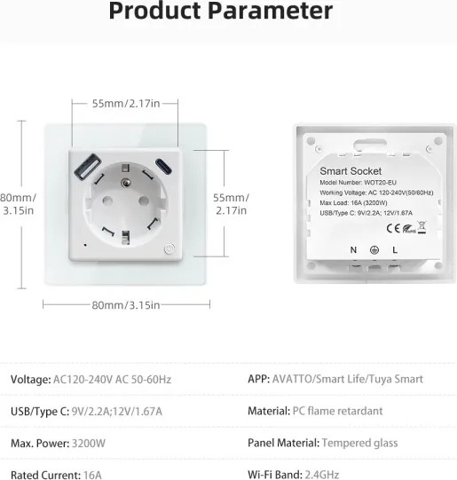 Immax NEO 07544L - Chytrá zásuvka E 16A/230V + 1xUSB-A+1xUSB C PD 20W Wi-Fi