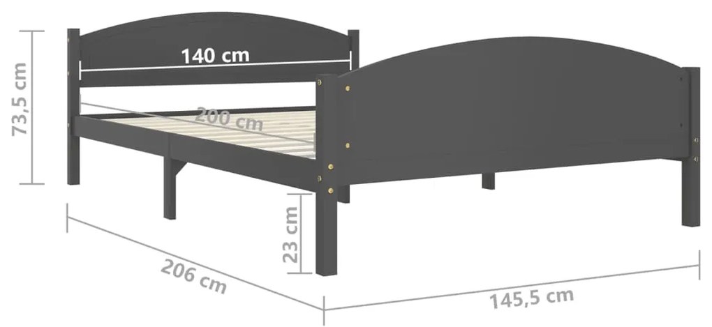 Rám postele tmavě šedý masivní borovice 140 x 200 cm,  322049