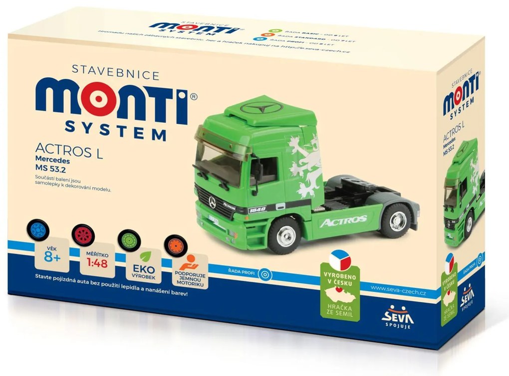 Stavebnice Monti System MS 53.2 Actros L (zelený) 1:48 v krabici 22x15x6cm