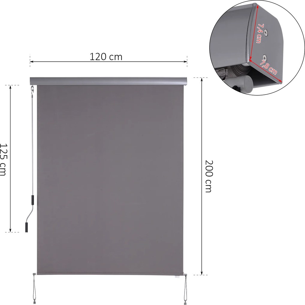 Outsunny vertikální markýza na balkón 120 x 200 cm, vertikální markýza, zástěna proti větru s ruční klikou v šedé barvě