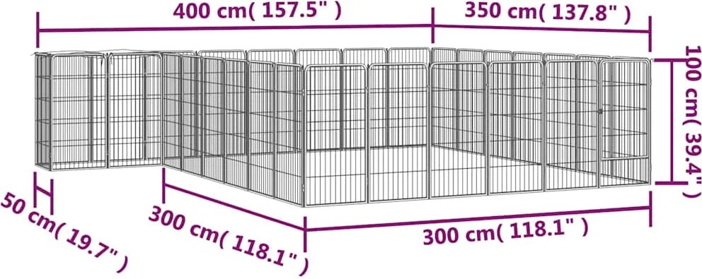 30panelová ohrádka pro psy černá 50 x 100 cm práškovaná ocel 3115953