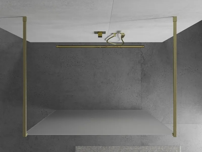 Mexen Kioto, sprchová zástěna Walk-In 110 x 200 cm, 8mm sklo námraza, zlatý matný profil, 800-110-002-55-30