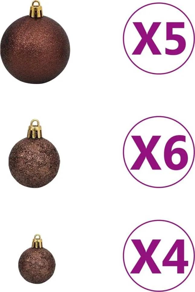 vidaXL Umělý vánoční stromek LED osvětlení sada koulí a šišky 180 cm [3077531] Barva: Růže