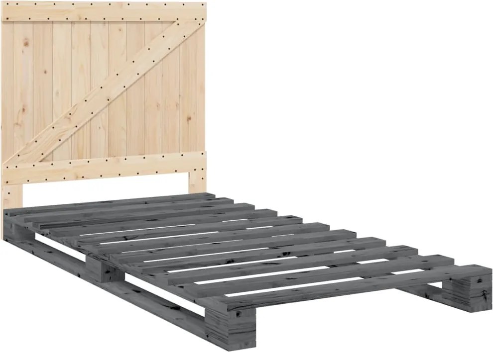 Rám postele s čelem šedý 100 x 200 cm masivní borové dřevo 3281563