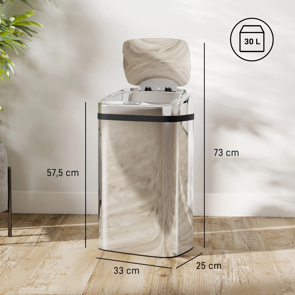 HOMCOM Senzorový odpadkový koš 30L automatický odpadkový koš s pohybovým senzorem pro kancelář, ložnici