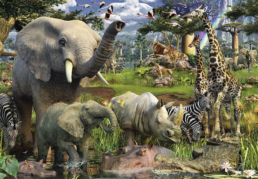 Ravensburger puzzle zvířata u zdroje vody 18000 dílků