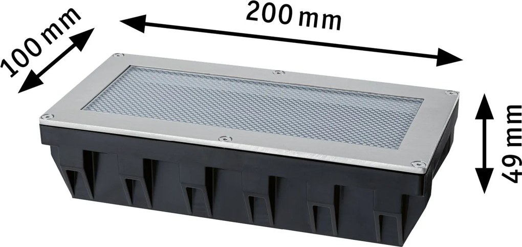 P 95744 Solární LED zemní svítidlo Sorea soumrakový senzor IP67 hranaté 200x100mm 3000K 0,3W 3,7V kov kartáčovaný ABS/polykarbonát/ocel - PAULMANN