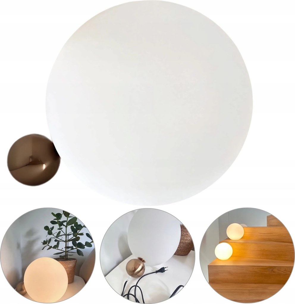 Stolní Lampa, Koule, 22 CM, Skleněná, Bílá, Moderní Loft Žárovka
