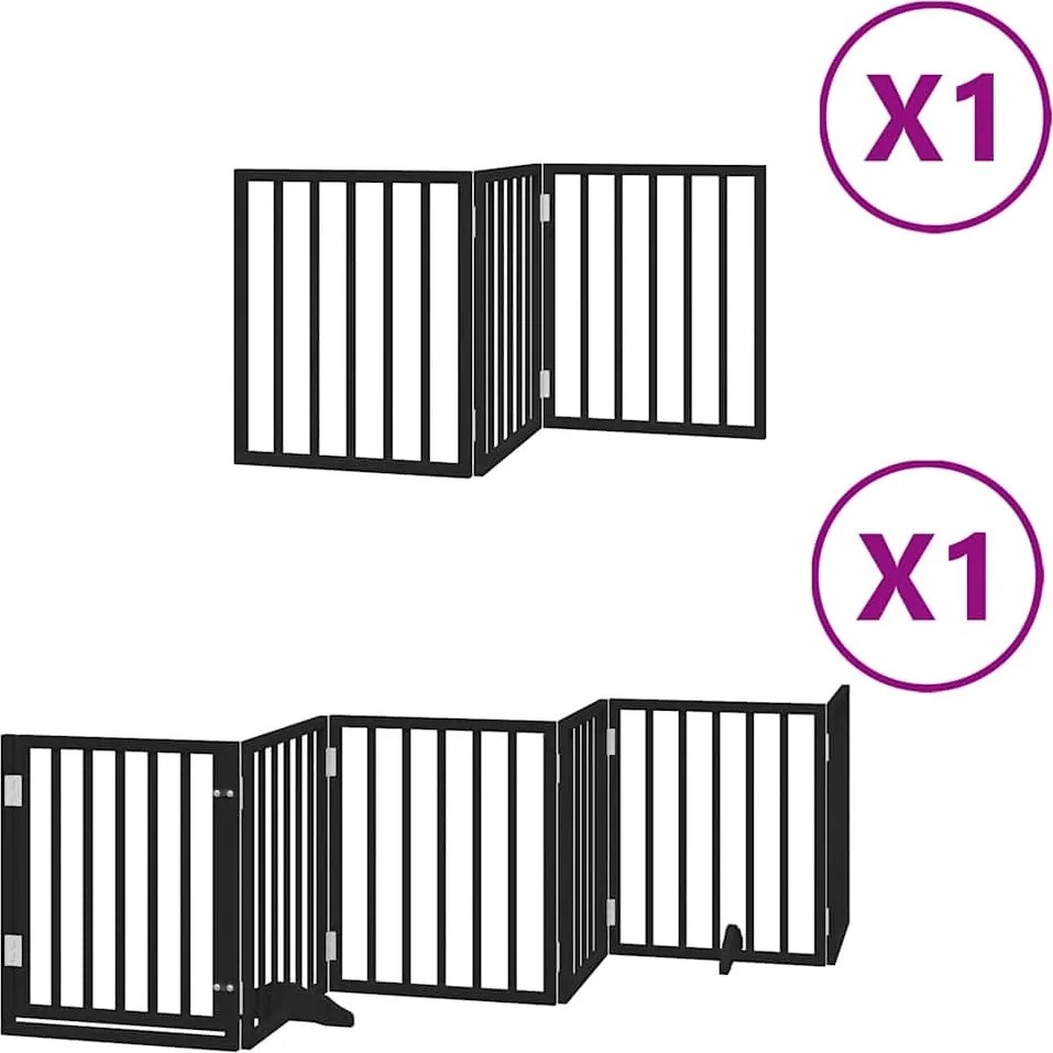 Zábrana pro psy s dvířky skládací 9 panelů černá 450 cm topol 3155541