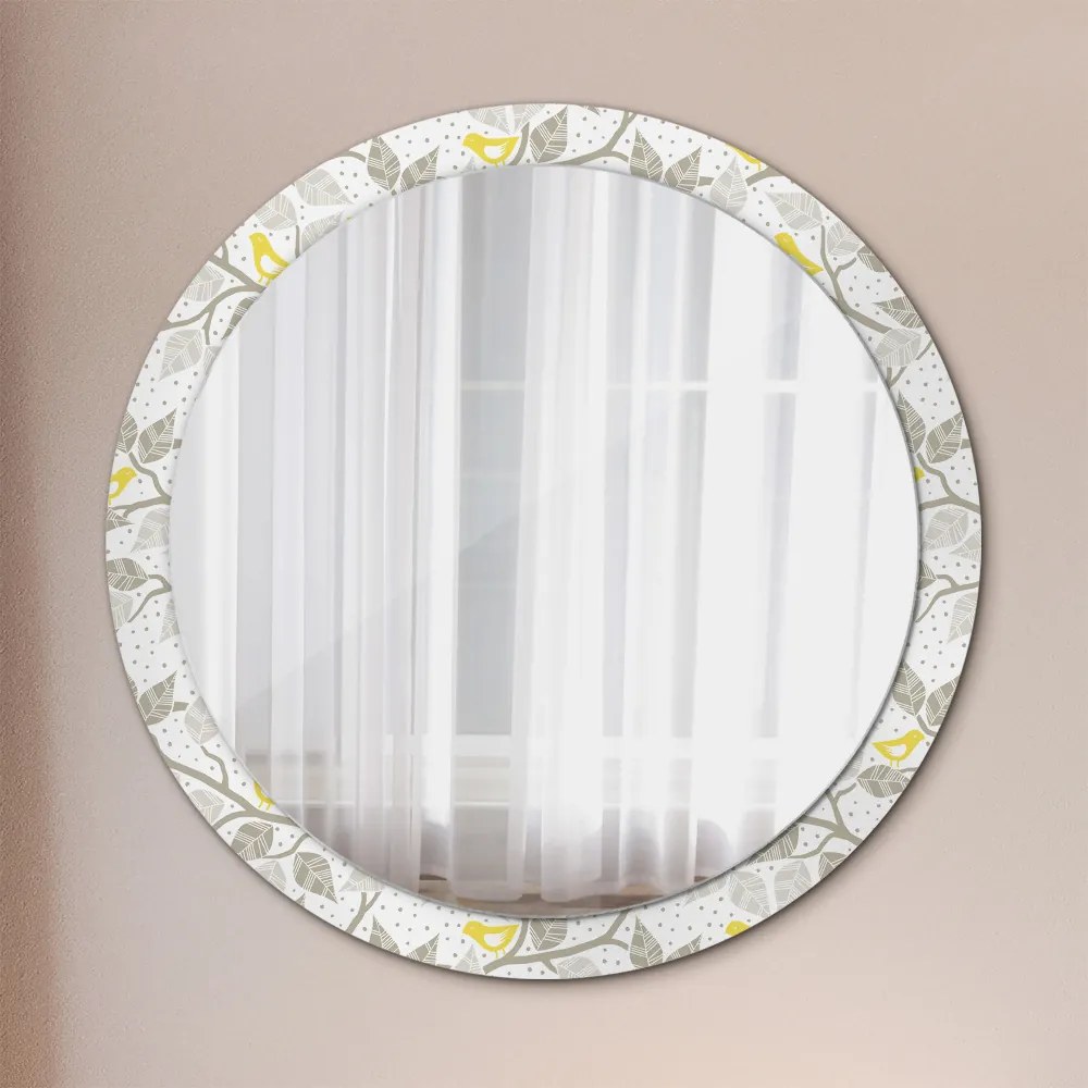 Kulaté dekorativní zrcadlo Žluté ptáci na větvích fi 100 cm