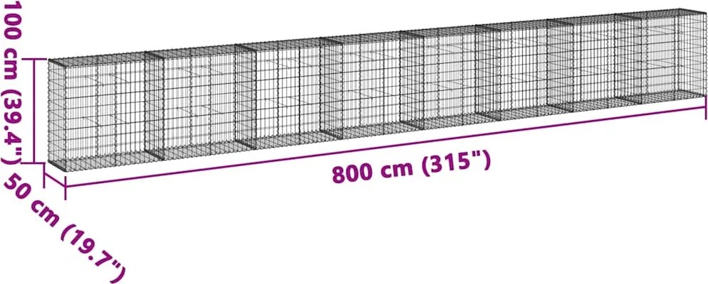 Gabionový koš s víkem 800 x 50 x 100 cm pozinkované železo 3295149