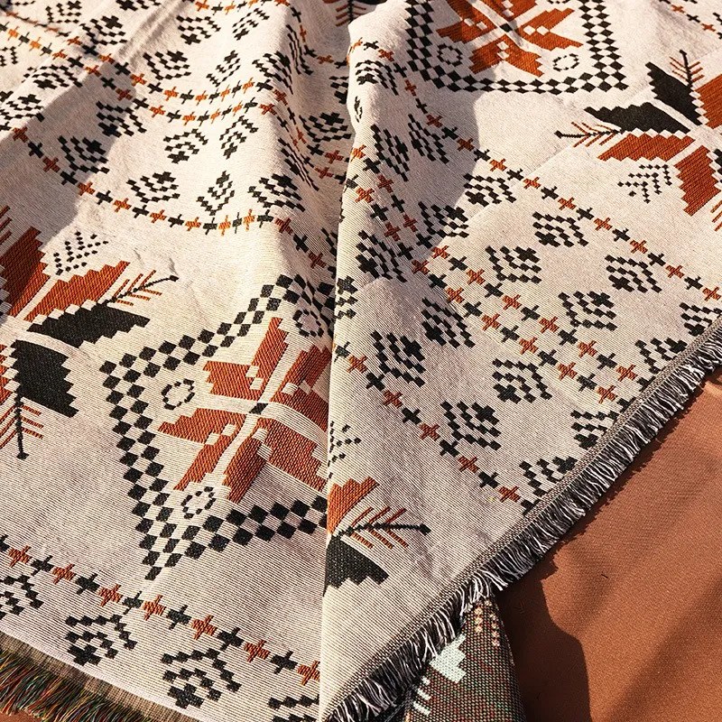 Flamenco Mystique Oboustranná BOHO deka s kostkovaným vzorem a střapci, 130x180cm, 100% bavlna