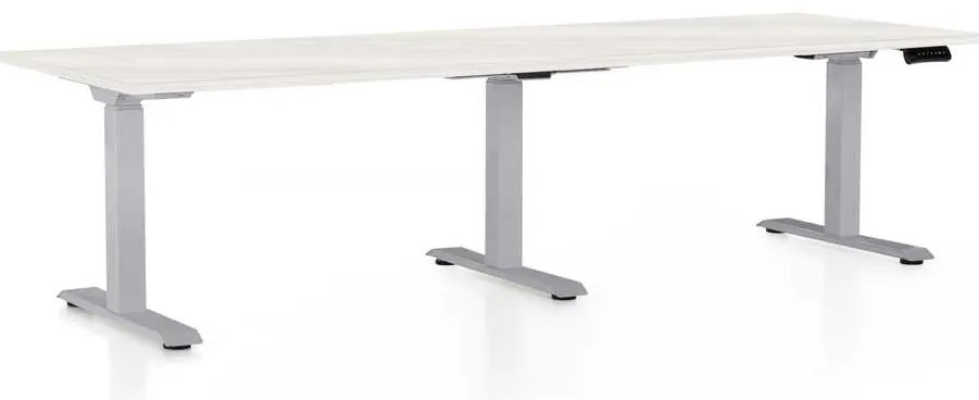 Výškově nastavitelný stůl OfficeTech Long, 240 x 80 cm, šedá podnož, bílý jasan