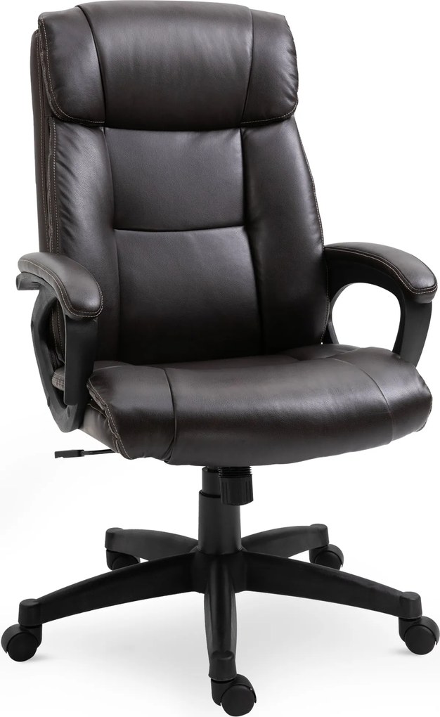 HOMCOM Ergonomická Nastavitelná Kancelářská Židle s Otočnými Kolečky 360° a Syntetickým PU Potahem 64 x 73 x 106-115,5 cm Čokoládová | Aosom
