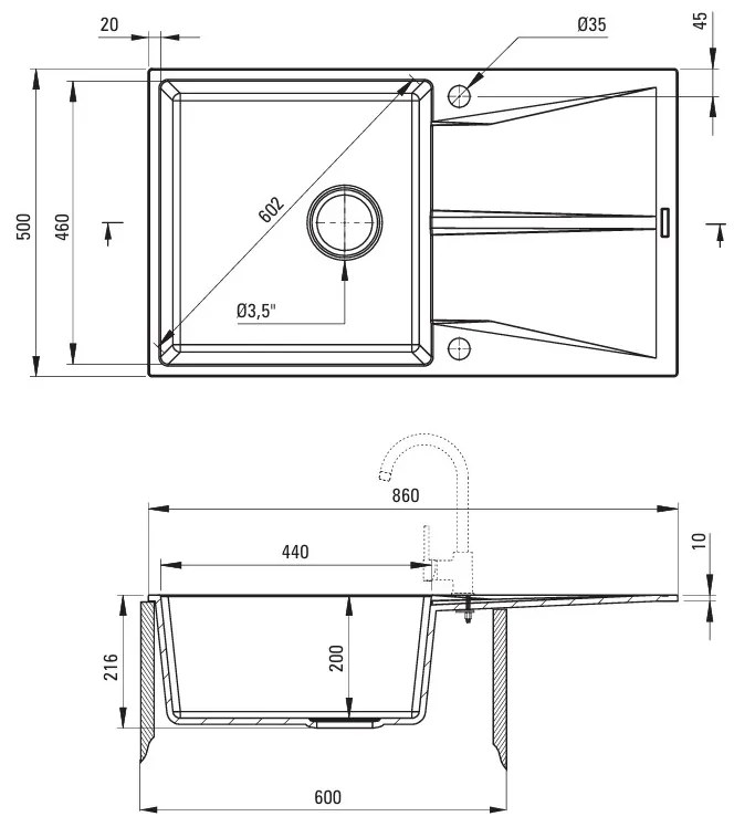 Deante Corio, 1-komorový granitový dřez 860x500x216mm, béžová, DEA-ZRC_511A