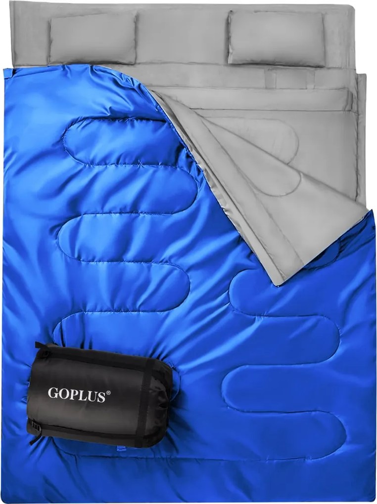 Costway Dvojitý spací pytel Goplus 2 People XL dekový spací pytel spací – modrý