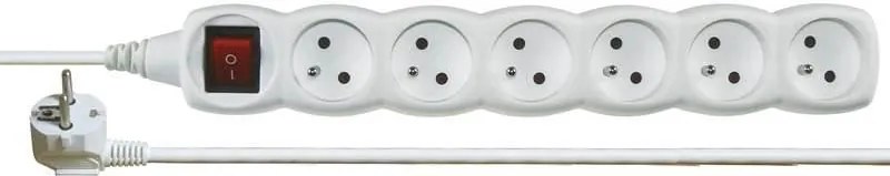 Prodlužovací kabel s vypínačem, 6 zásuvek, 5m, bílý Emos P1615