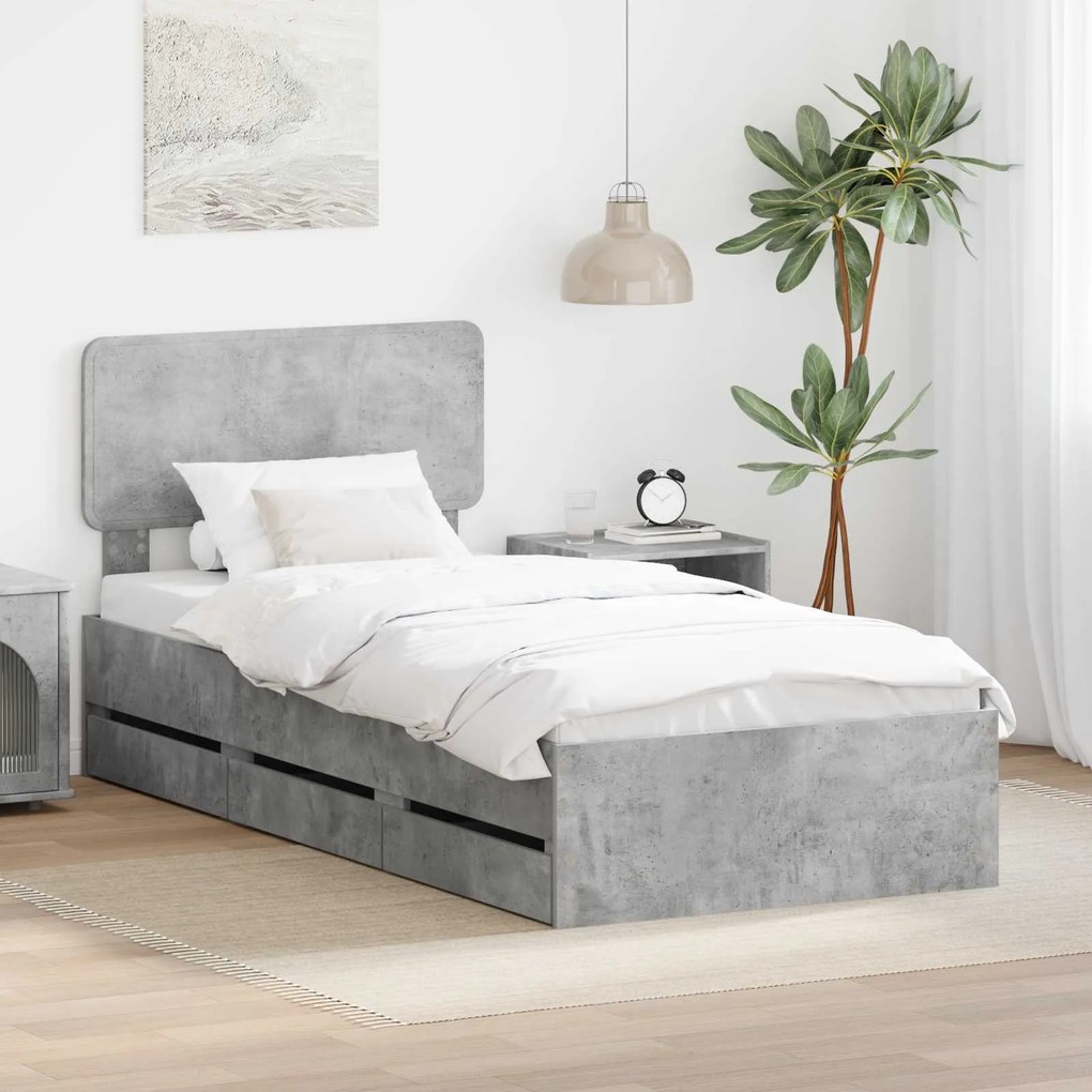 Rám postele s čelo Betonově Šedá 90 x 190 cm Dřevěný materiál 3412230