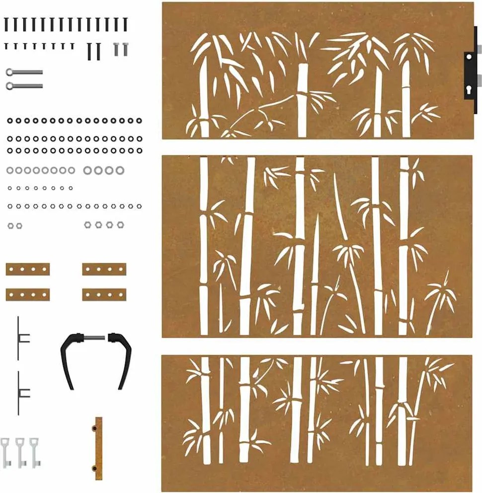 Zahradní branka 85 x 125 cm corten ocel bambusový design 153234